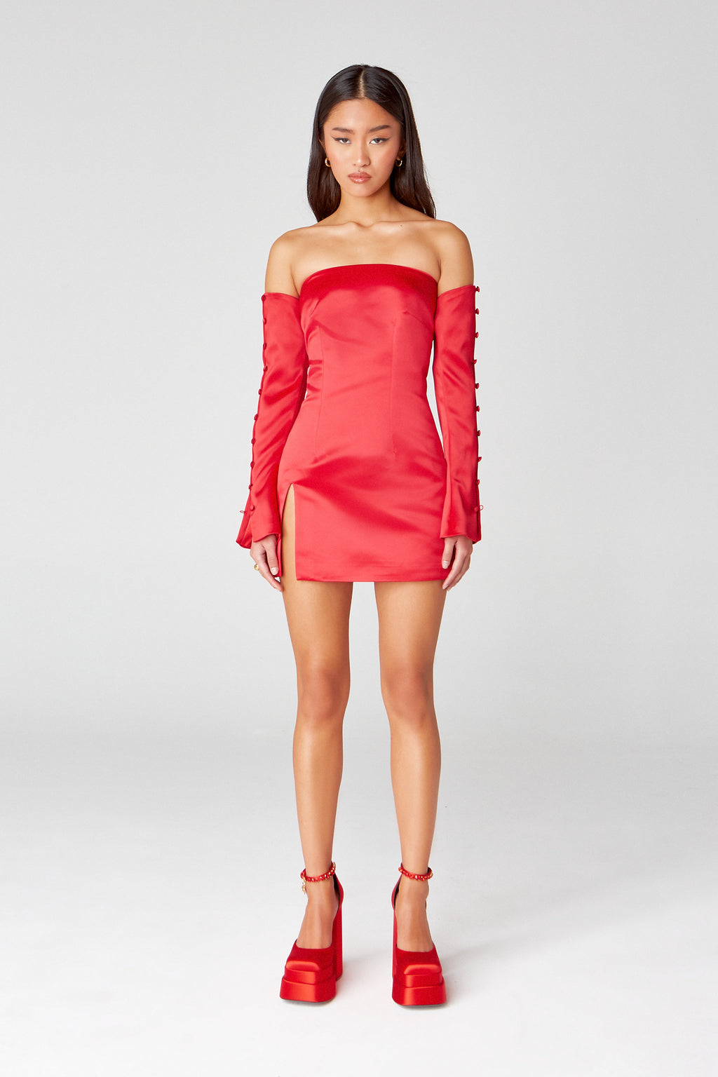 Red Off-Shoulder Mini Dress – Hyphen